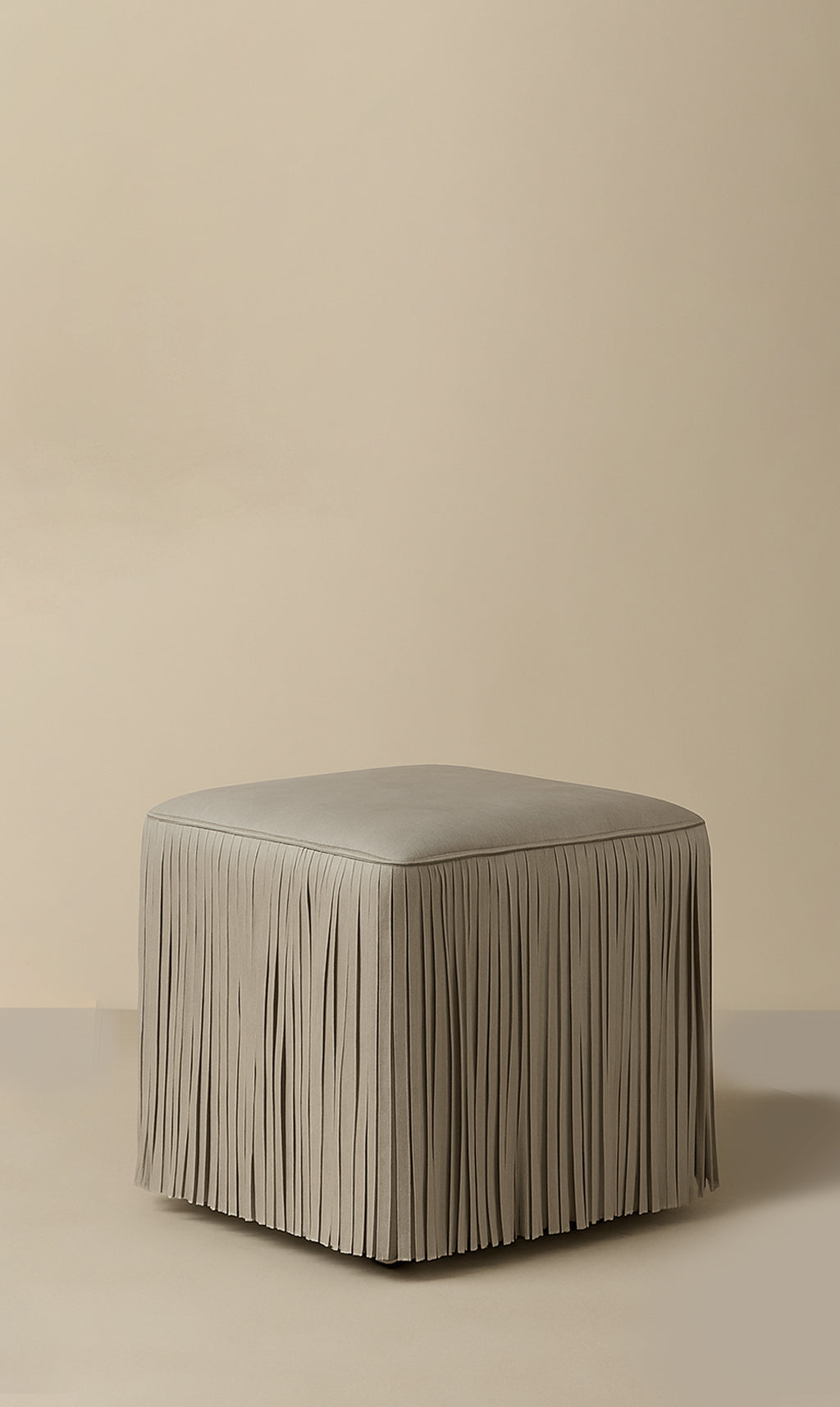 Ina Fringe Leather Ottoman - Stone